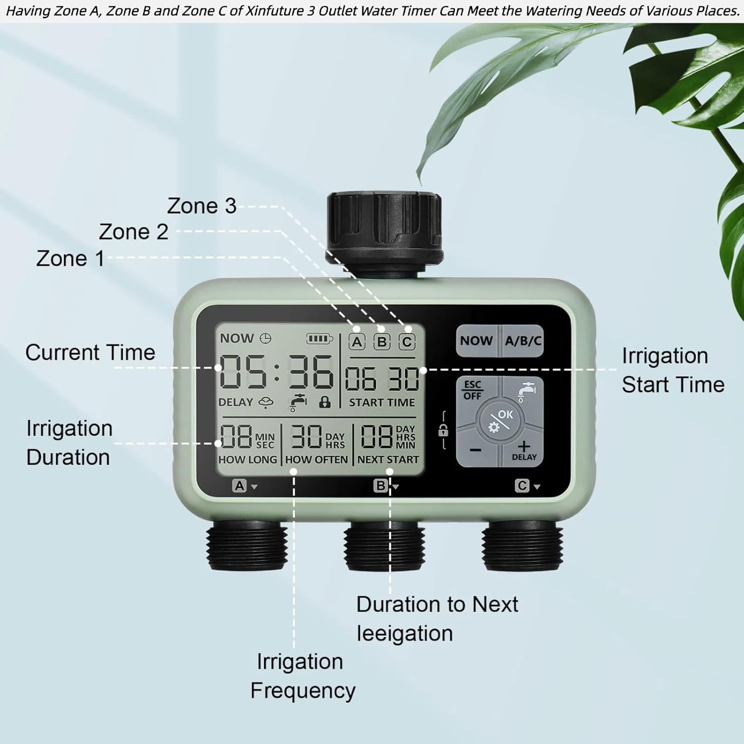 Pinolex 3 Outlet Sprinkler Timer Brass Water Timer, Programmable Garden Hose Timer with Rain ...